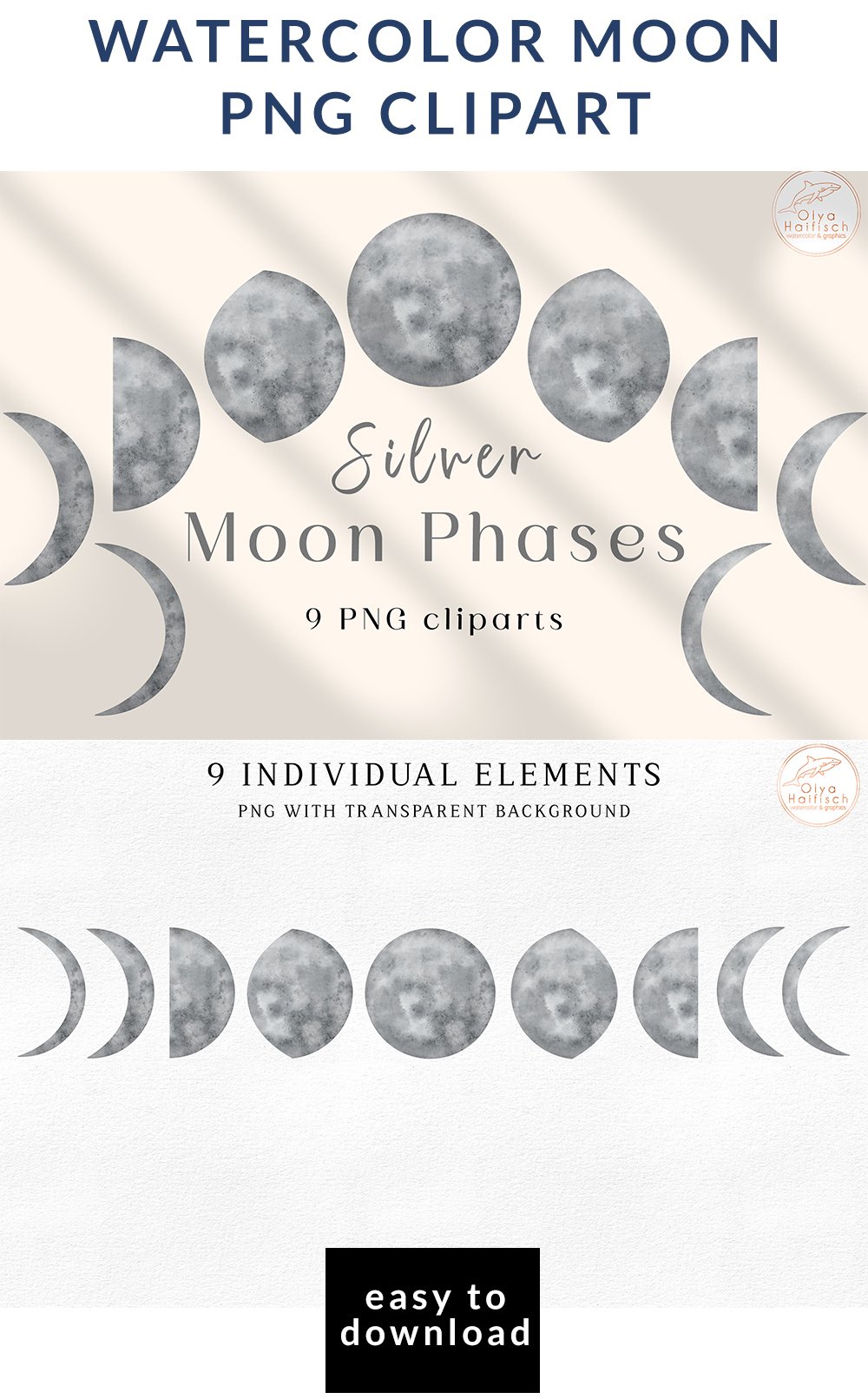 Watercolor Moon Phases PNG. Celestial Mystical Clipart