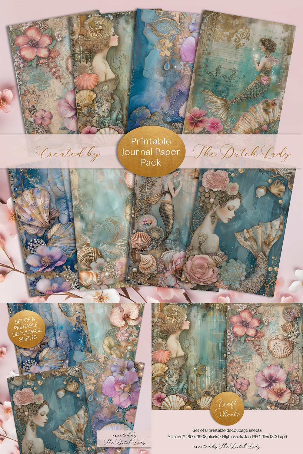 Seashells & Mermaids Decoupage Craft Sheets