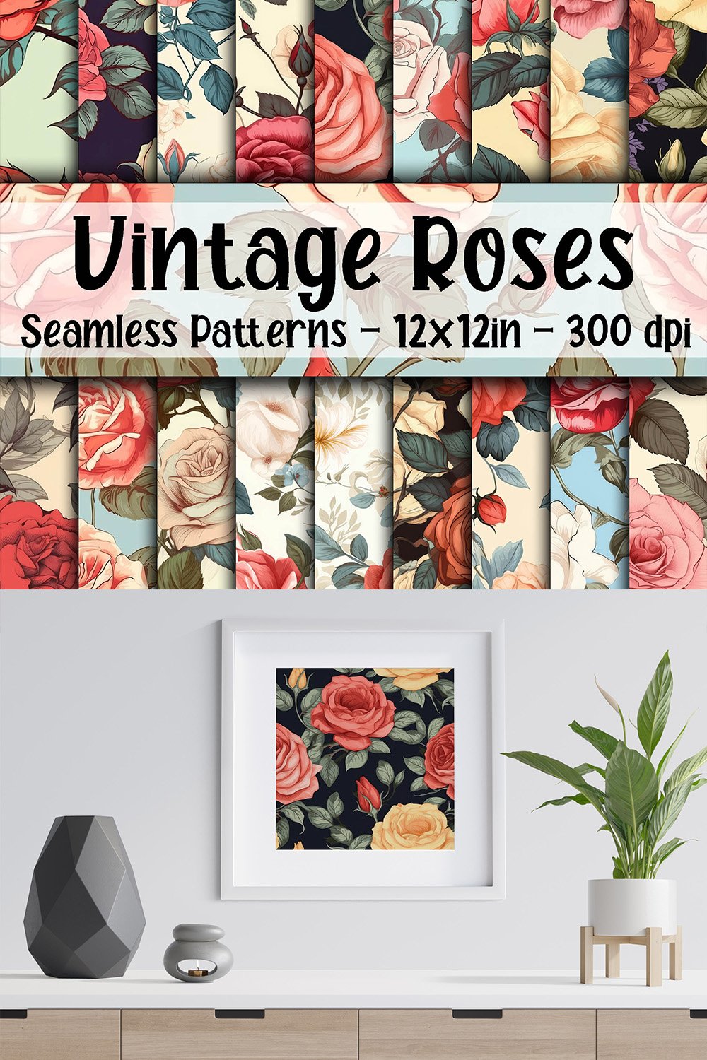 Vintage Roses Meadow Digital Paper