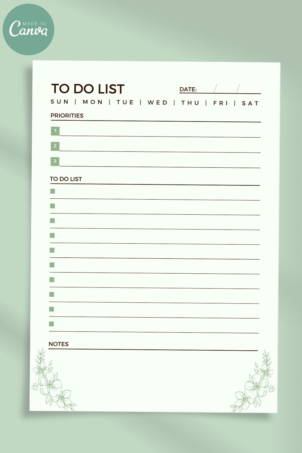 Greenery To do List Planner Template Designed in Canva