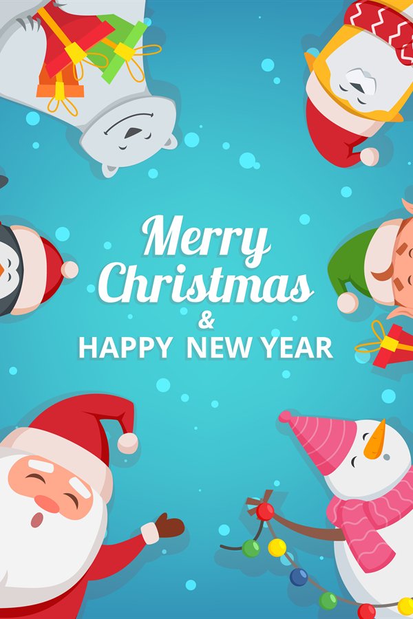 Christmas background with funny characters. Design template