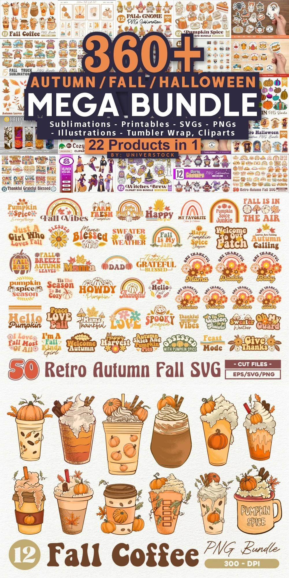 Autumn Fall Halloween Mega Bundle, Fall Sublimation Bundle