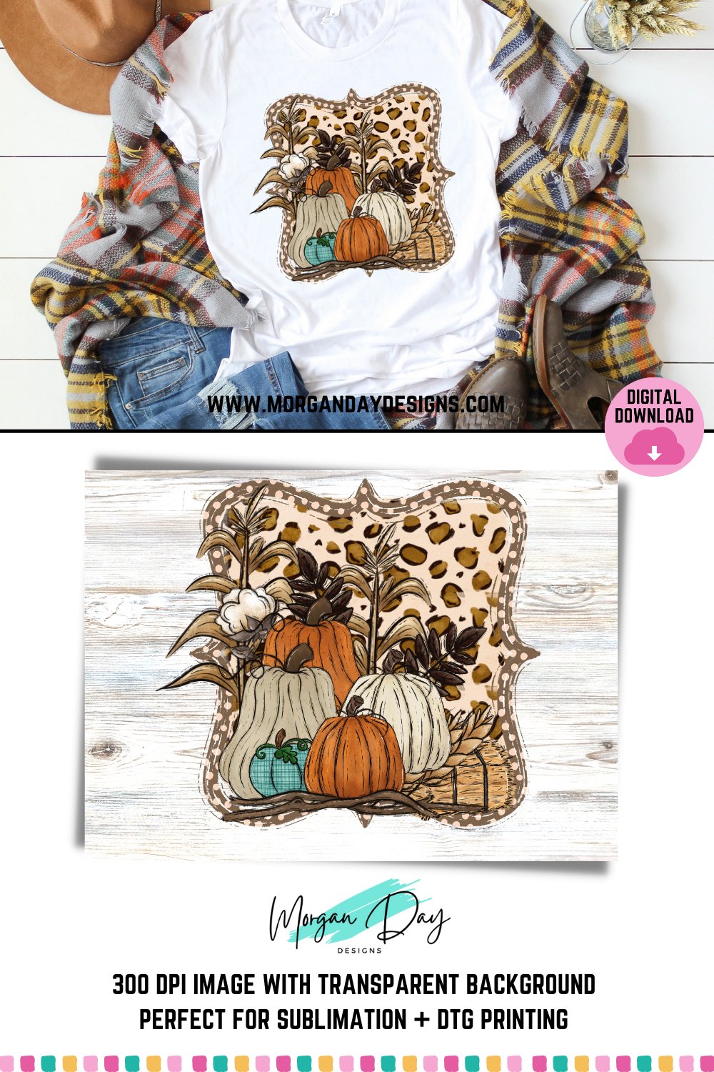 Fall Leopard Pumpkin Sublimation Design