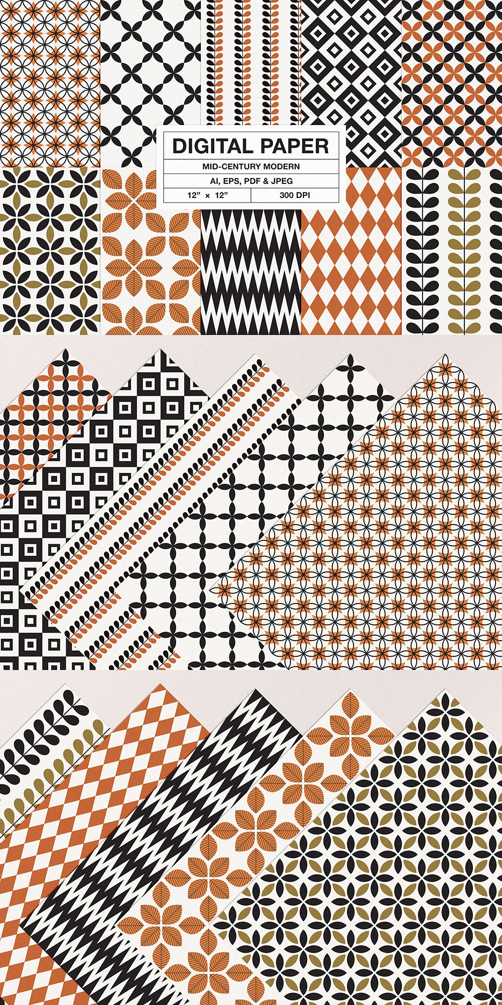 Mid-Century Modern Digital Paper | Retro (2280091)