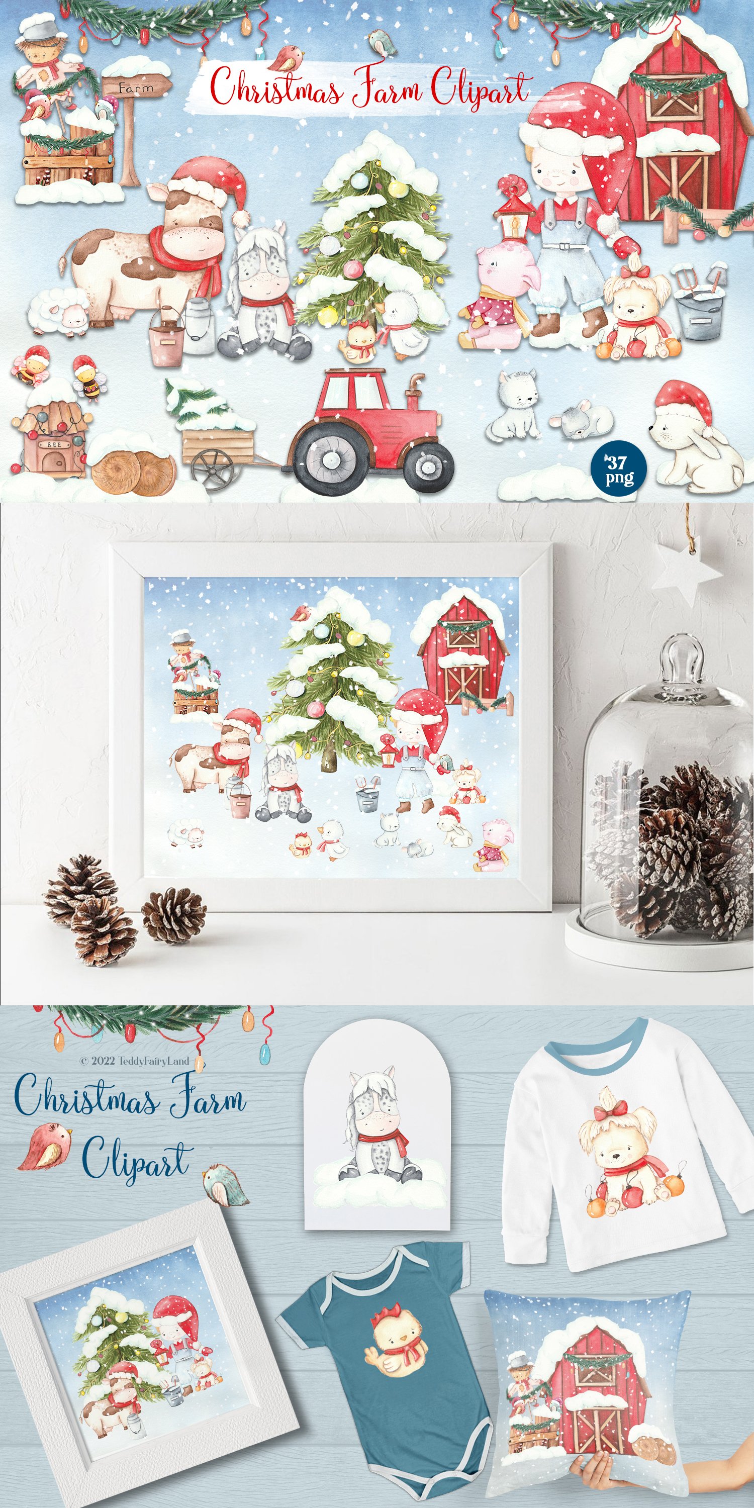Christmas Farm Clipart, animal Christmas