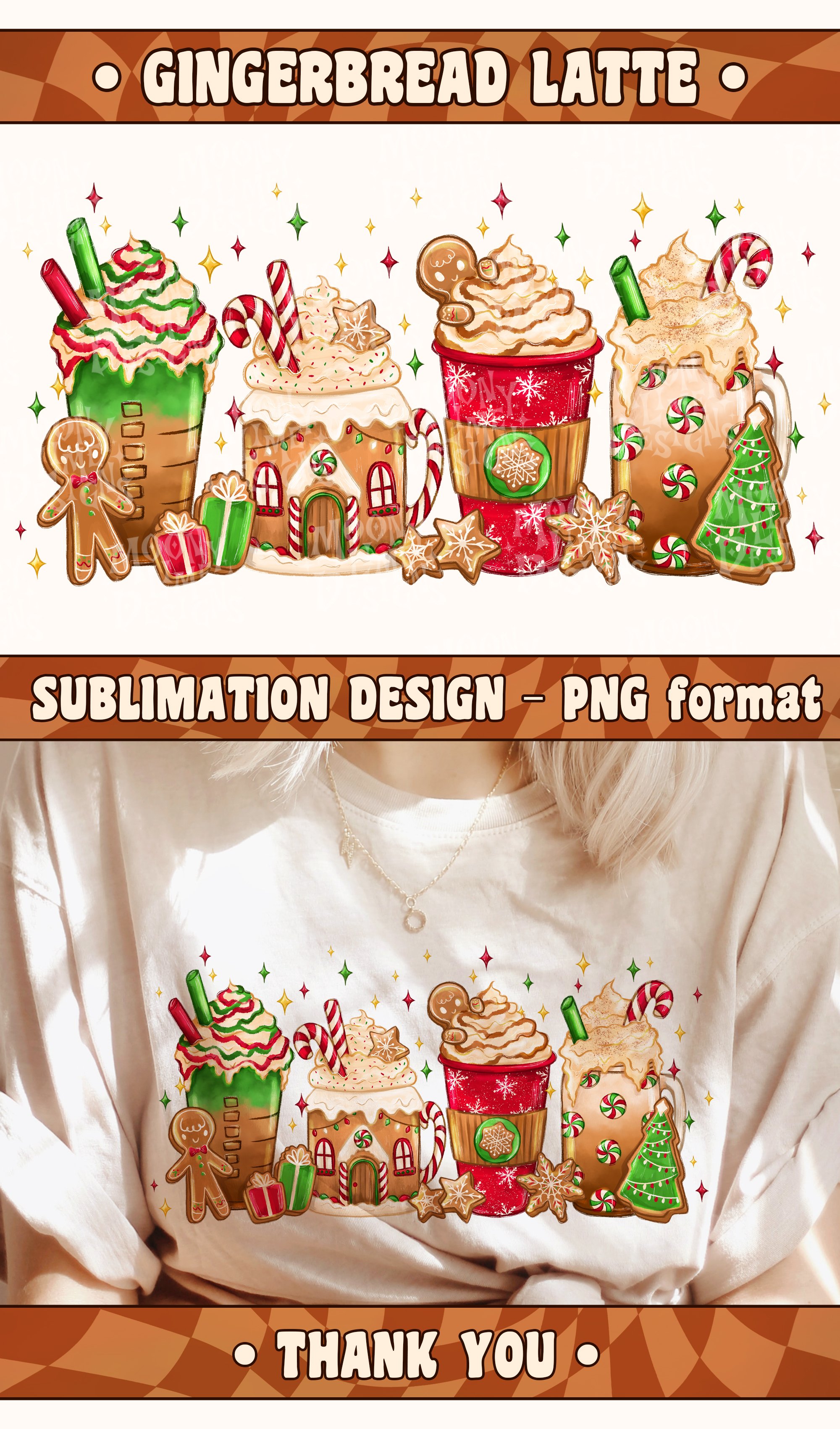Christmas Hand Drawn Gingerbread Latte PNG Sublimation