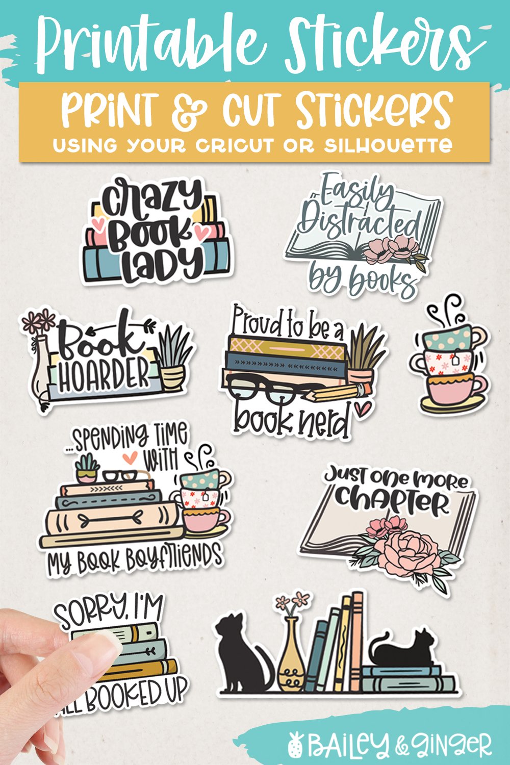 Book Lover Print and Cut Stickers for Cricut or Silhouette