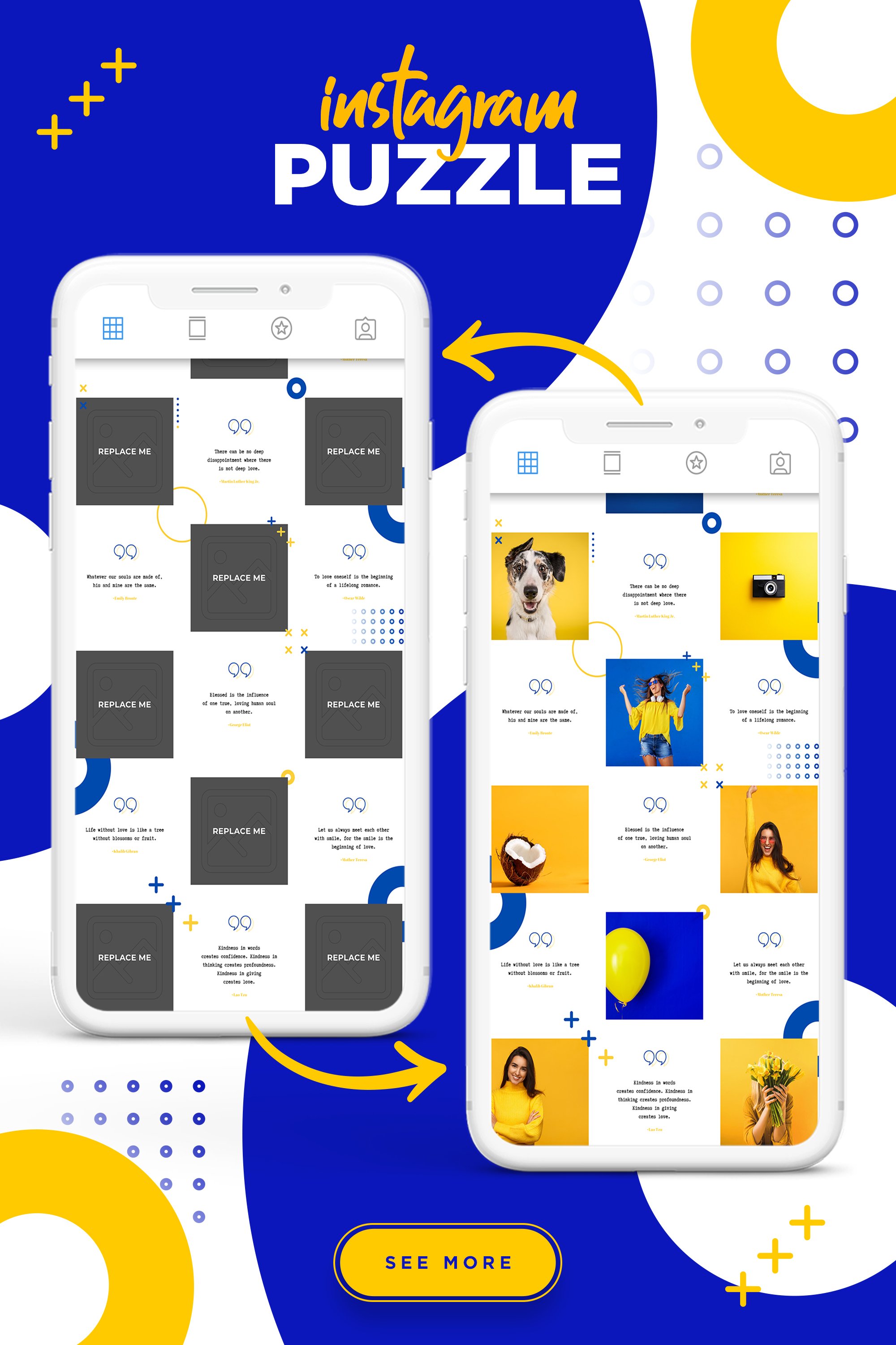 Blue and yellow Instagram Puzzle Preset for Canva