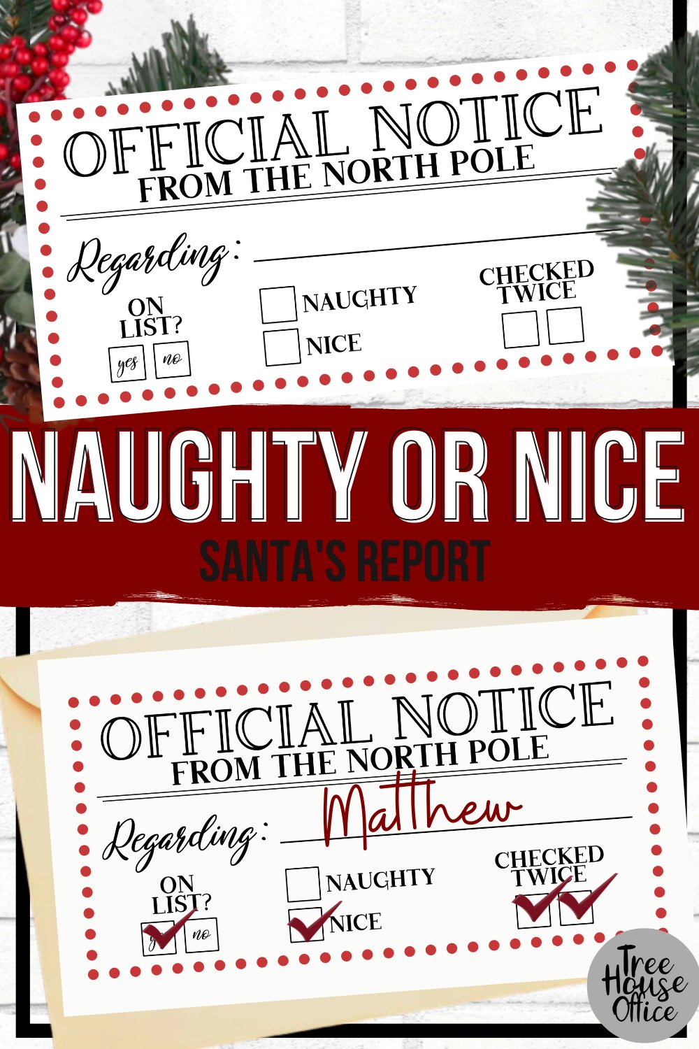 Naughty or Nice Report, Elf Report Letter from Santa to Kids