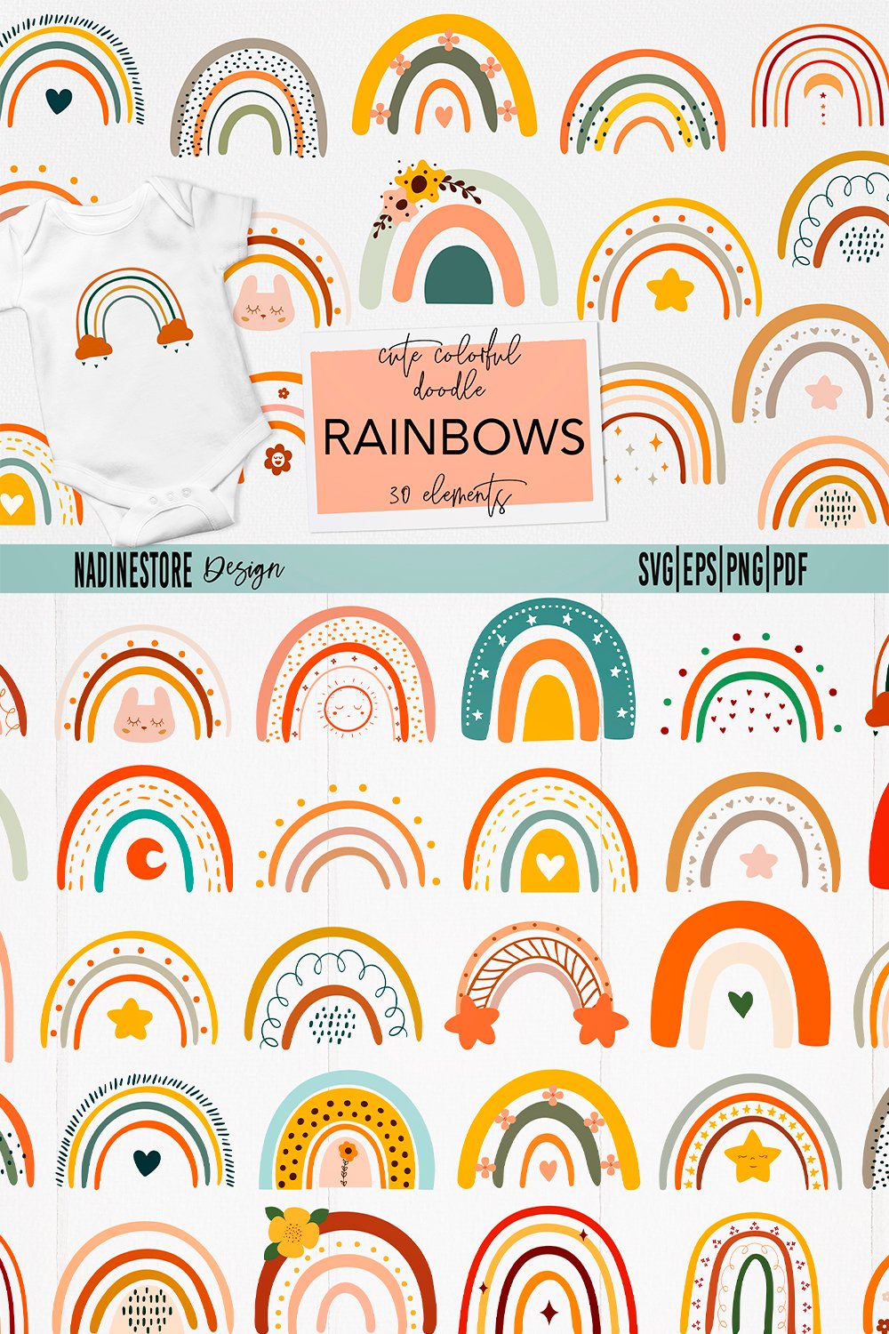 Cute doodle rainbows Bundle SVG |EPS, PNG.