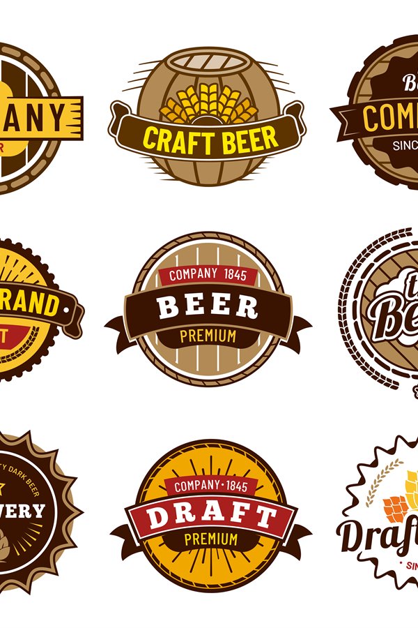 Beer label badges. Retro beers brewery, lager bottle badge a