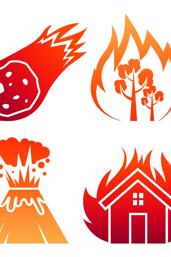Fire natural disaster colorful vector icons