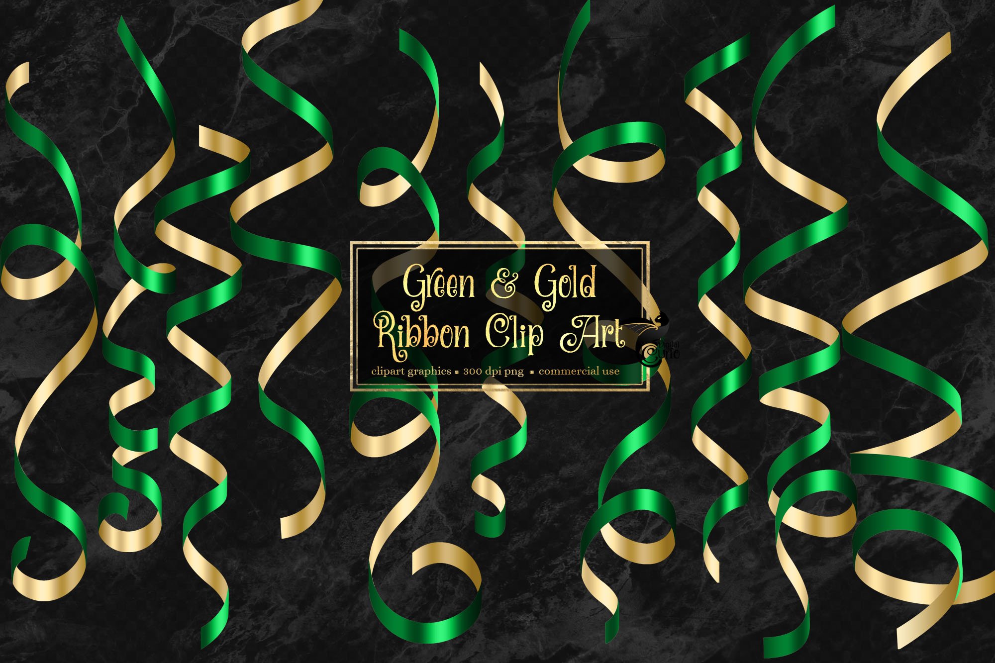 Green and Gold Ribbon Clipart