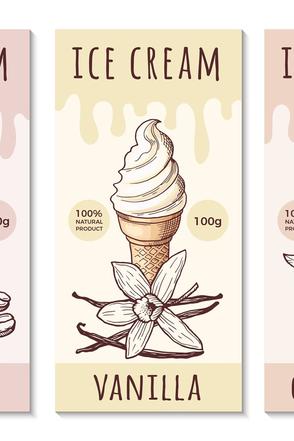 Design template of ice cream labels with hand drawn illustra