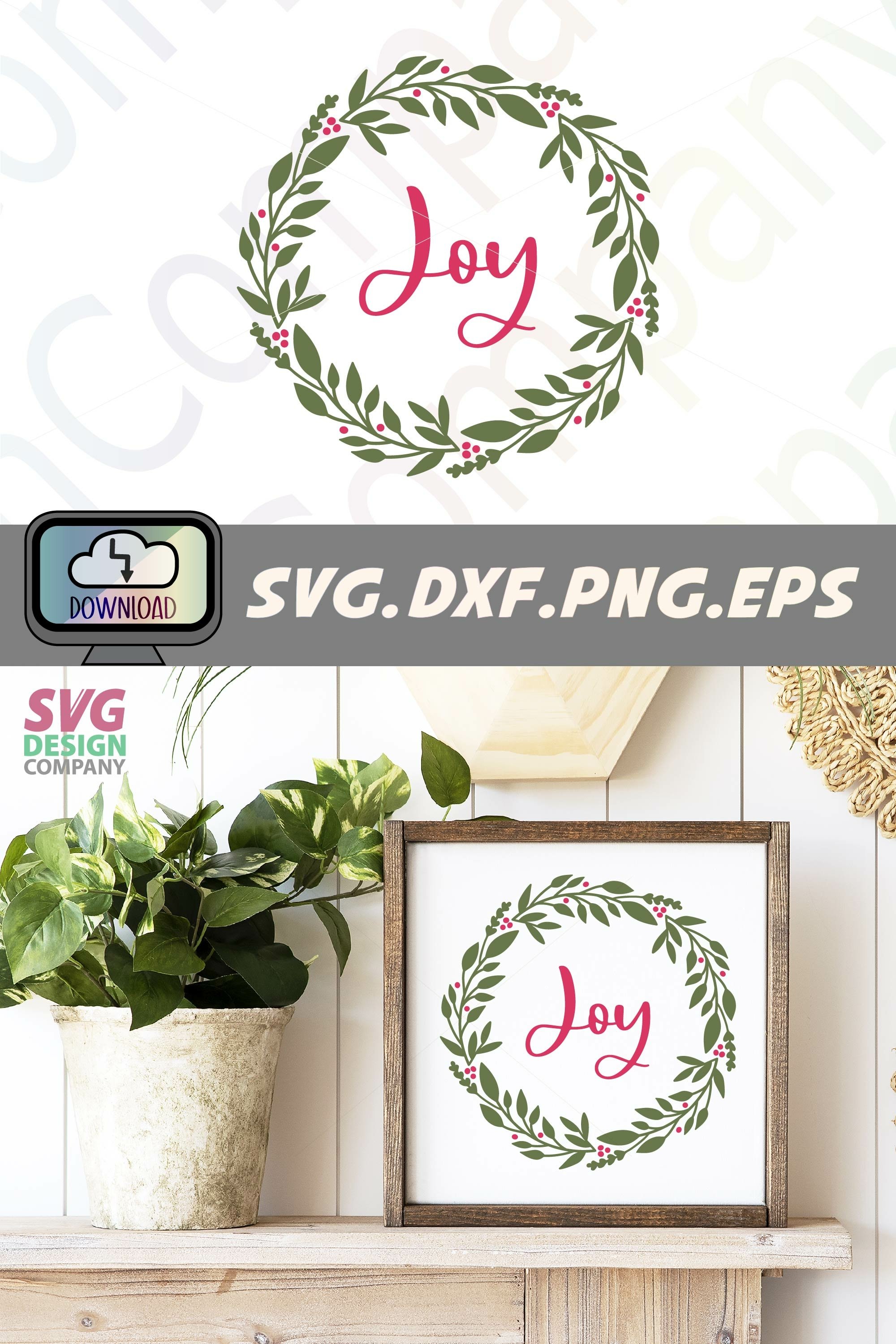 Christmas wreath svg, Joy svg for Christmas