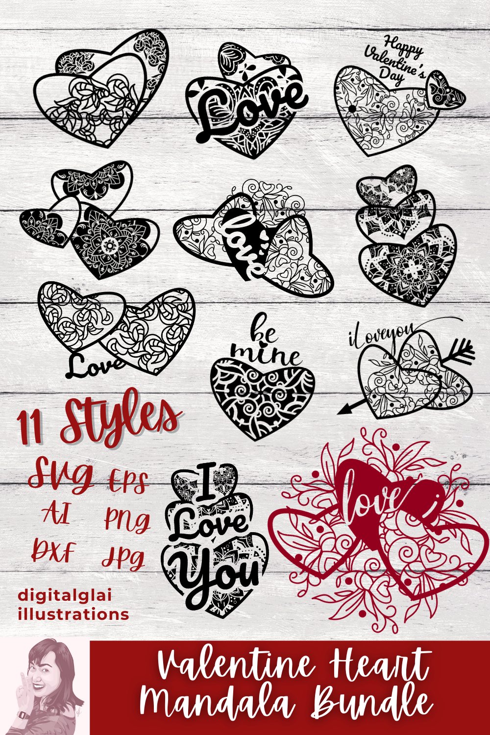 Valentine Heart Mandala SVG Bundle, Cut Files