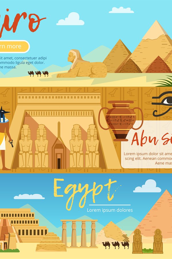 Horizontal banners of egypt landscape. Vector pictures set i