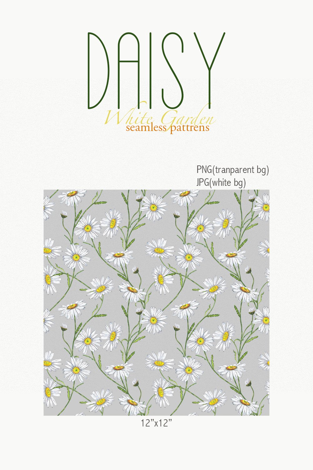 Daisy seamless patterns Watercolor digital paper PNG JPG