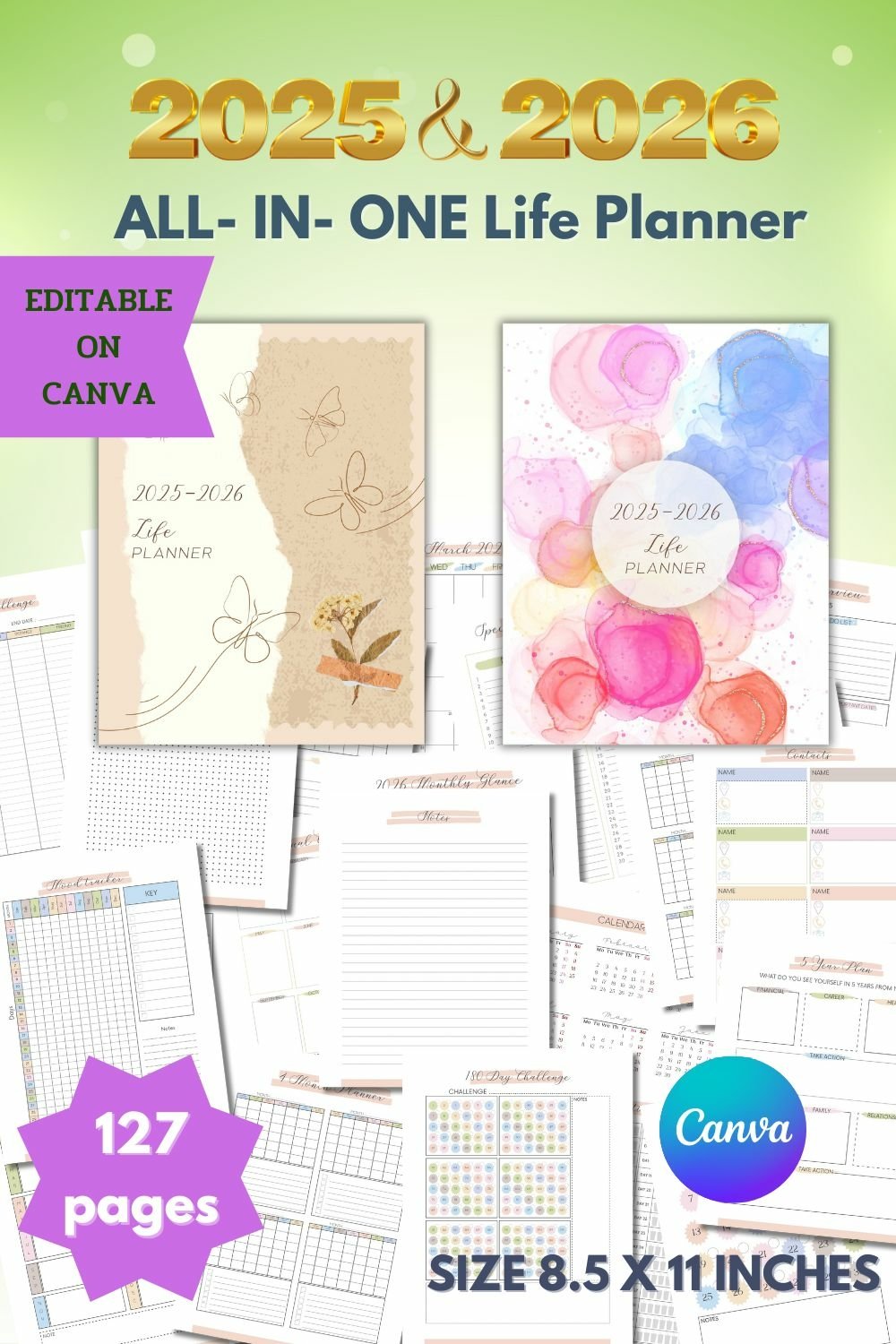 2025-2026 All-in-one Life Planner - Canva Template