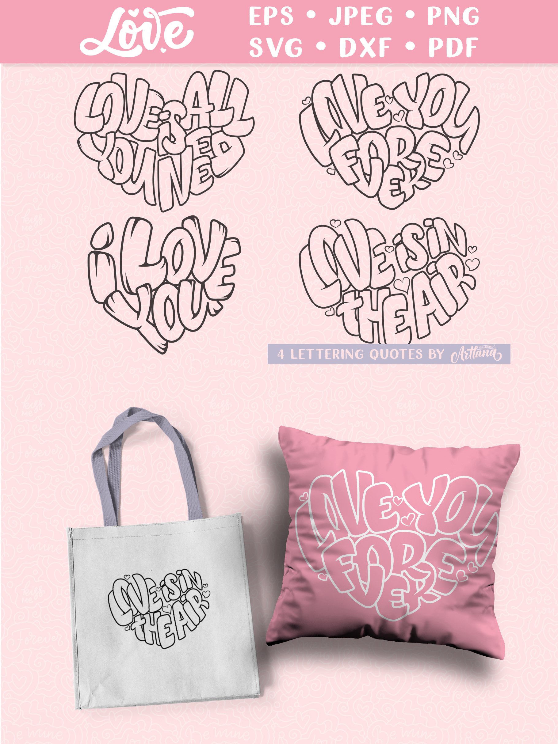 Lettering Quotes in Heart about Love SVG, part 2