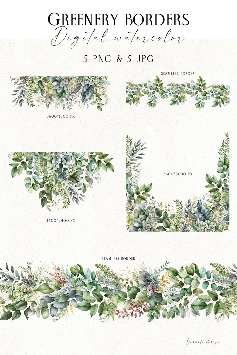 Watercolor Greenery Borders
