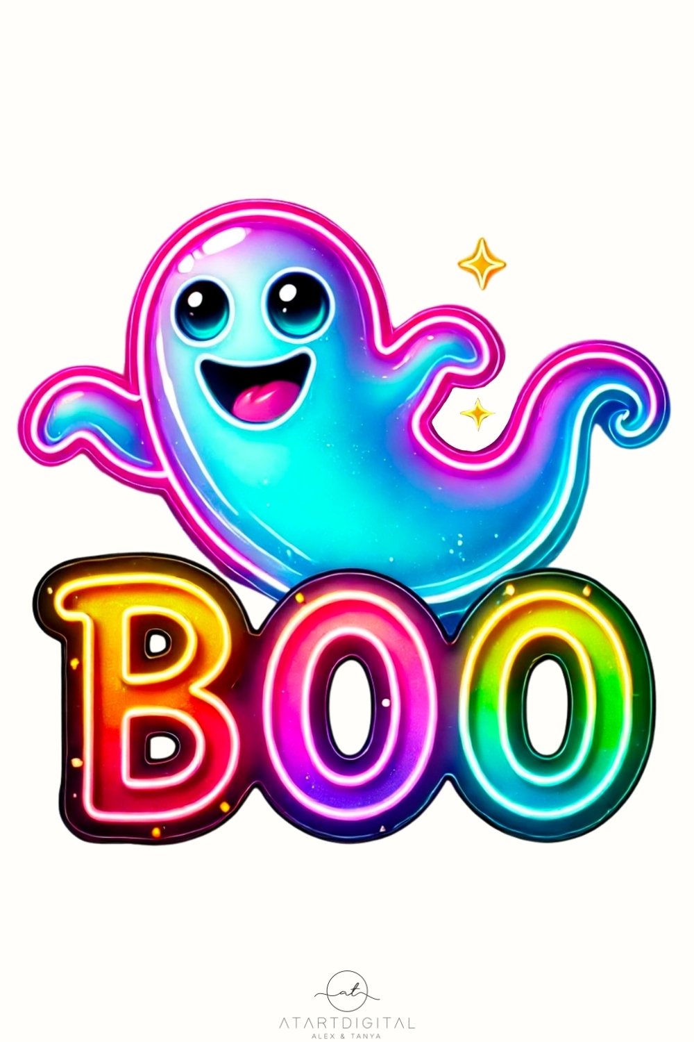 Neon Boo Ghost PNG Digital Download, Halloween Sublimation