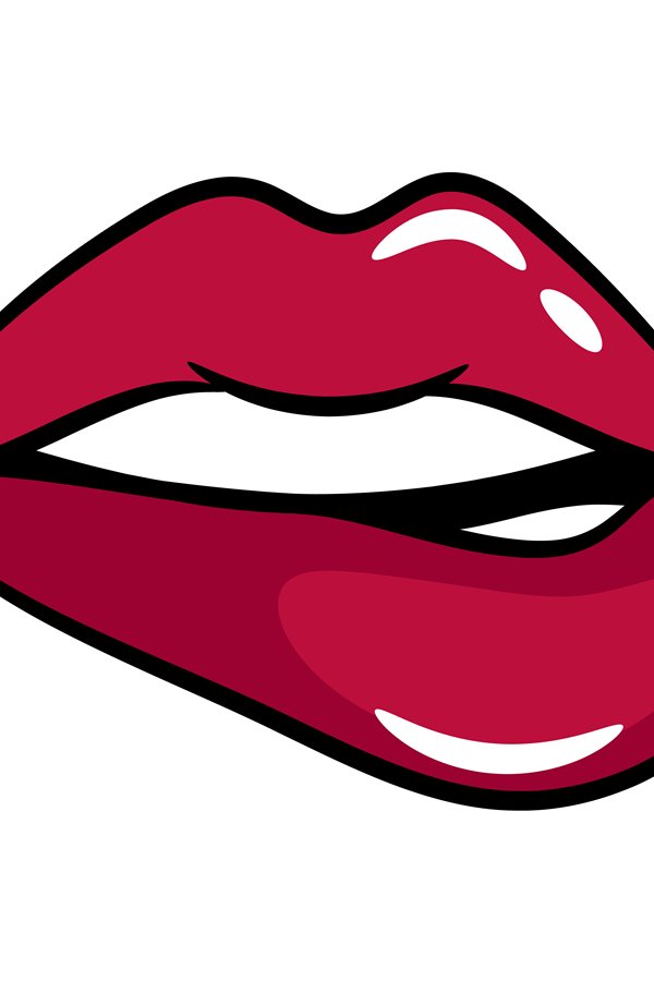 Female bright purple lips badge