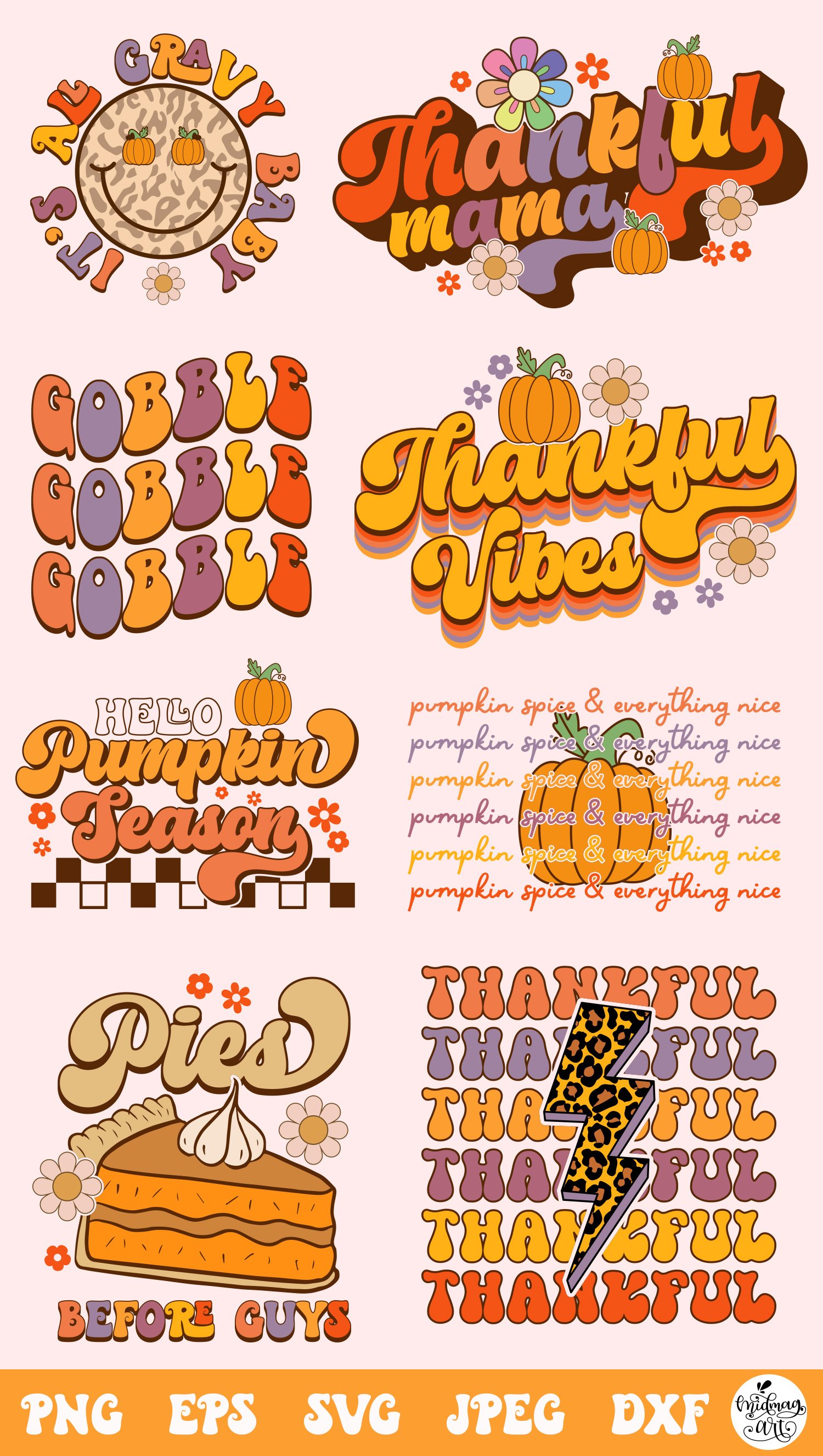 Retro Thanksgiving SVG PNG Bundle, Retro Thanksgiving svg