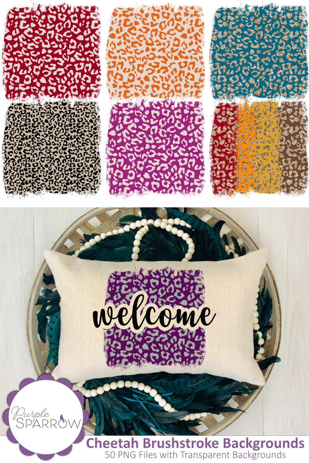 Cheetah Brushstroke Backgrounds | 50 PNG Files