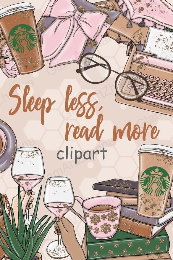 Sleep Less Read More CLIPART Reading Coffee Planner Art PNG