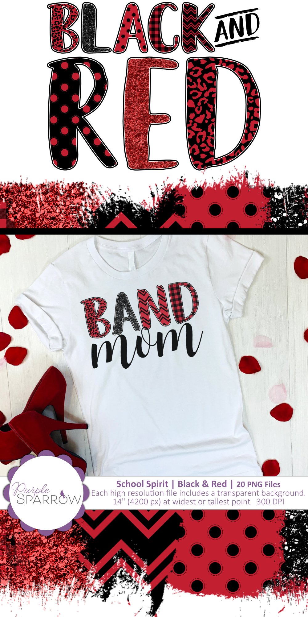 School Spirit | Black & Red | 20 PNG Files