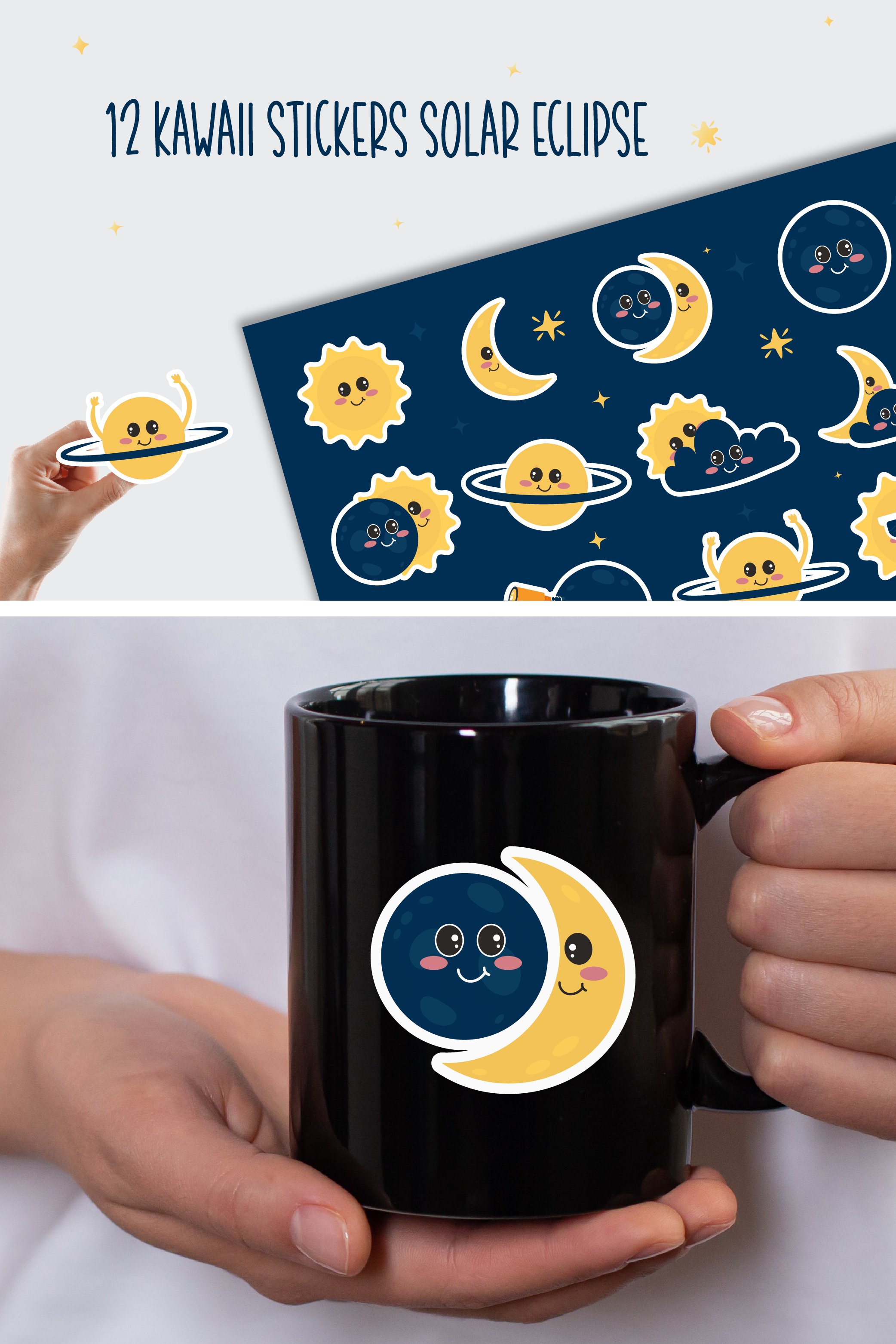 Cute kawaii stickers solar eclipse