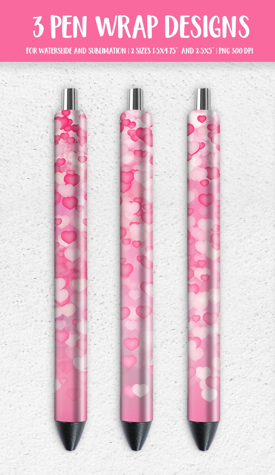 Pink Hearts Pen Wrap Design. Sublimation or Waterslide PNG