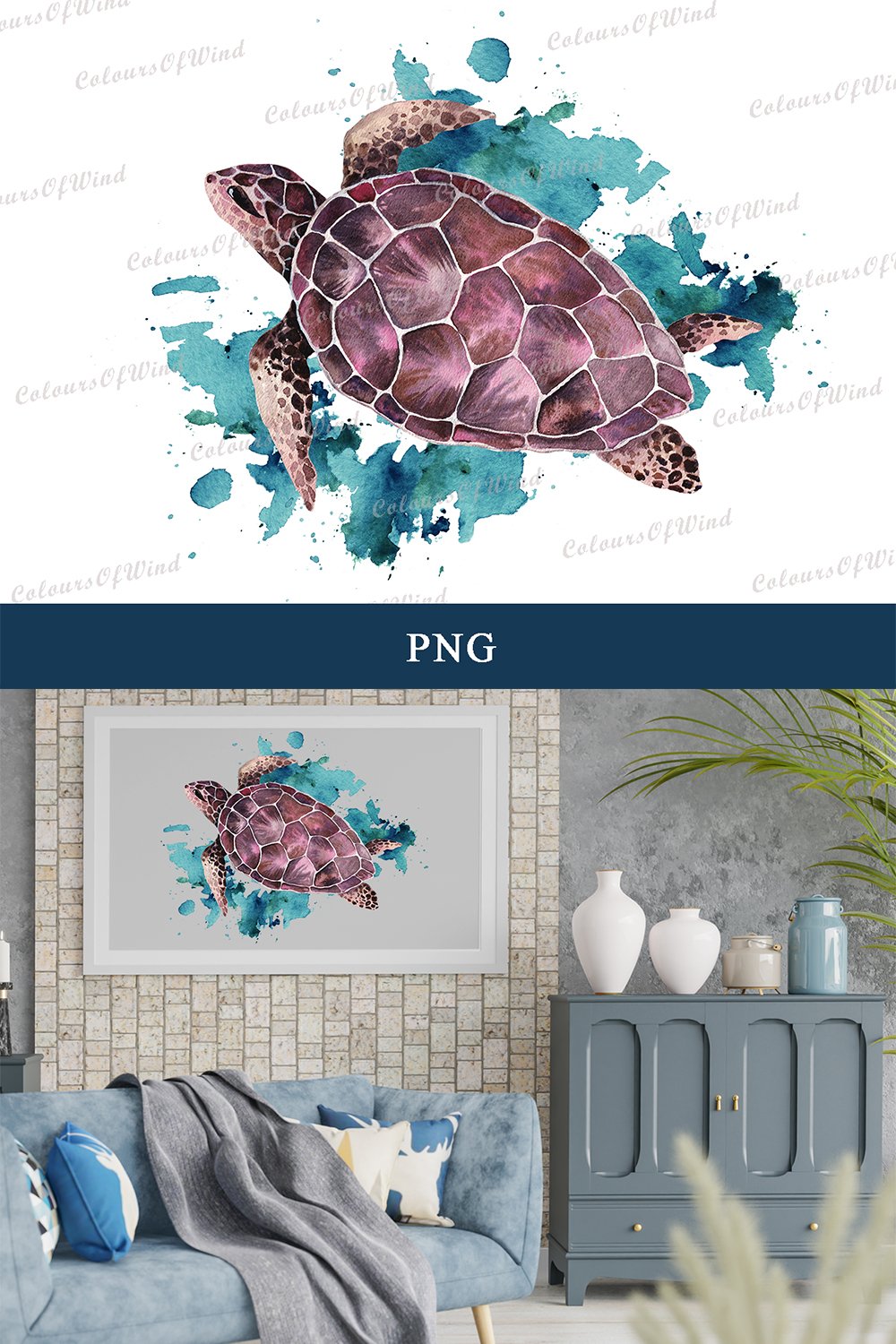 Watercolor Sea Turtle Sublimation Clipart PNG