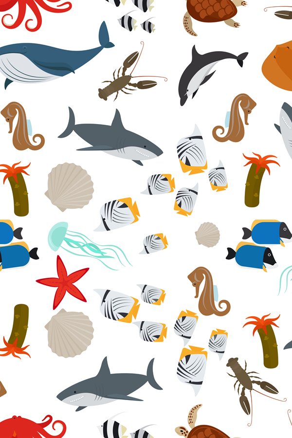 Sea animals flat style seamless pattern