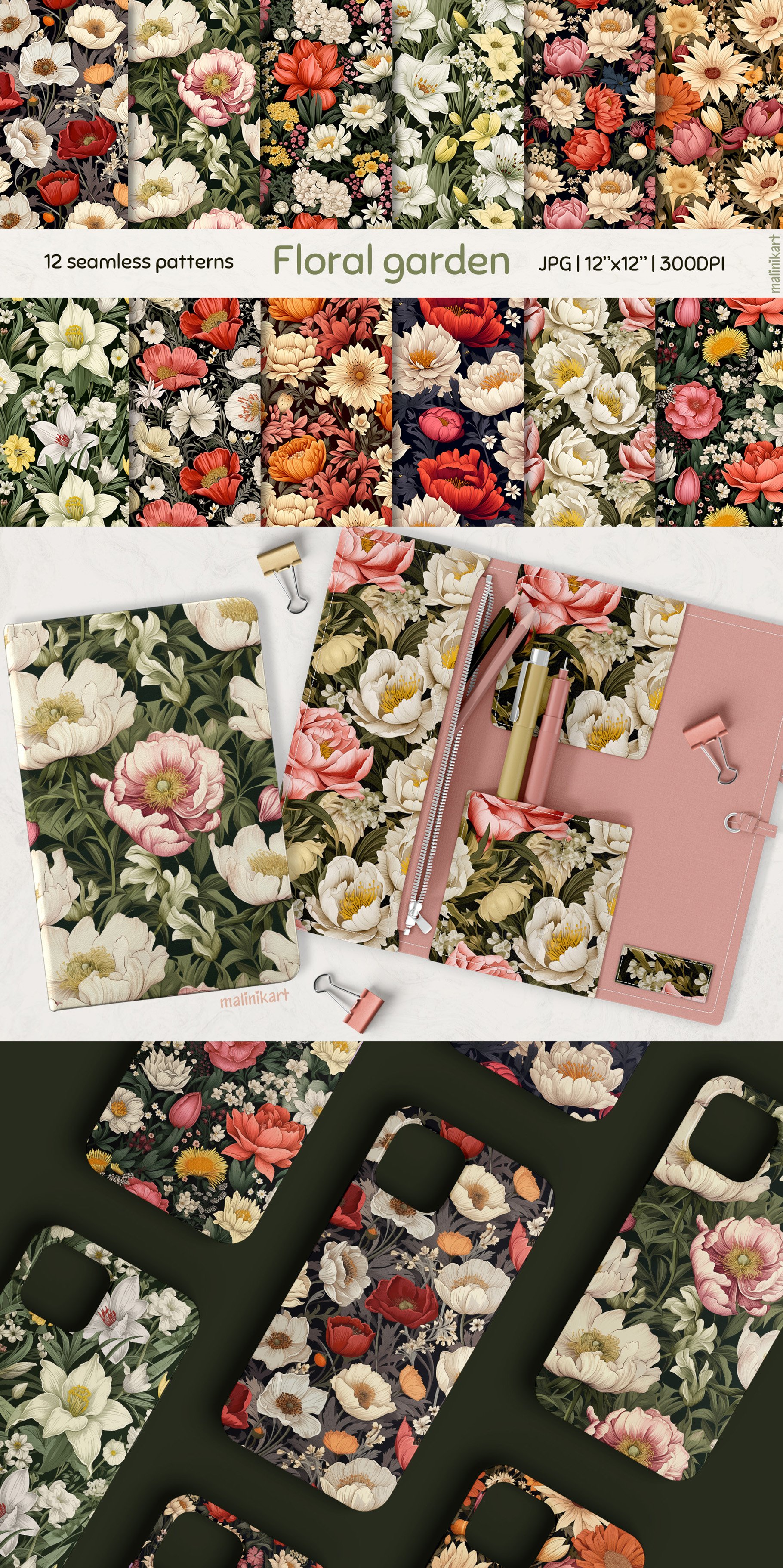 Floral garden seamless pattern pack