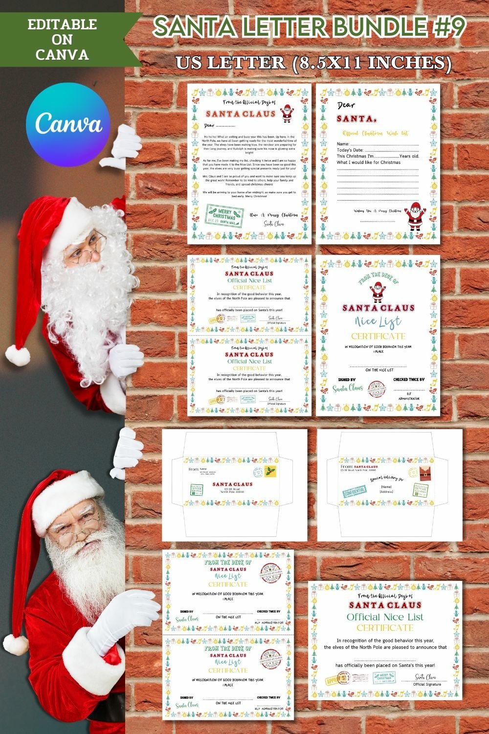 Santa Letter Bundle | 8 Templates editable with canva