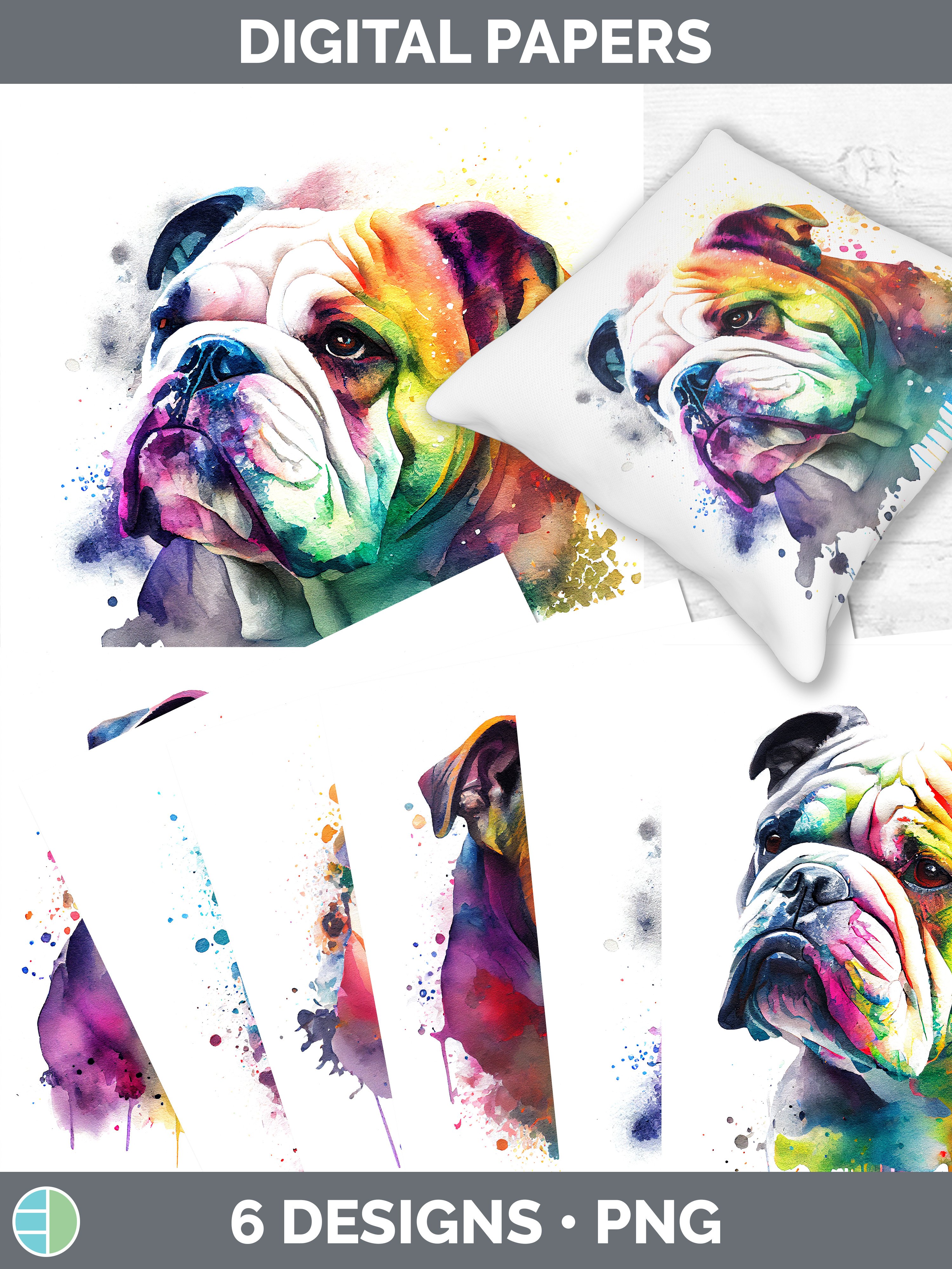 Rainbow Bulldog Paper Backgrounds | Digital Scrapbook Papers