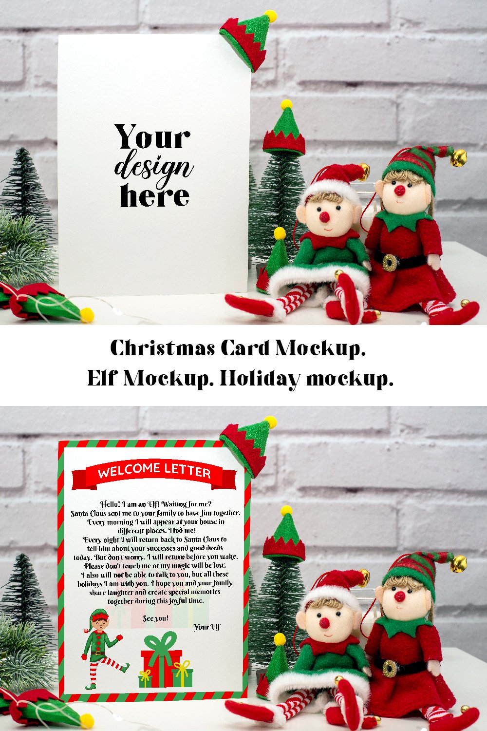 Christmas 5x7 Card Mockup. Elf Mockup. Holiday mockup.