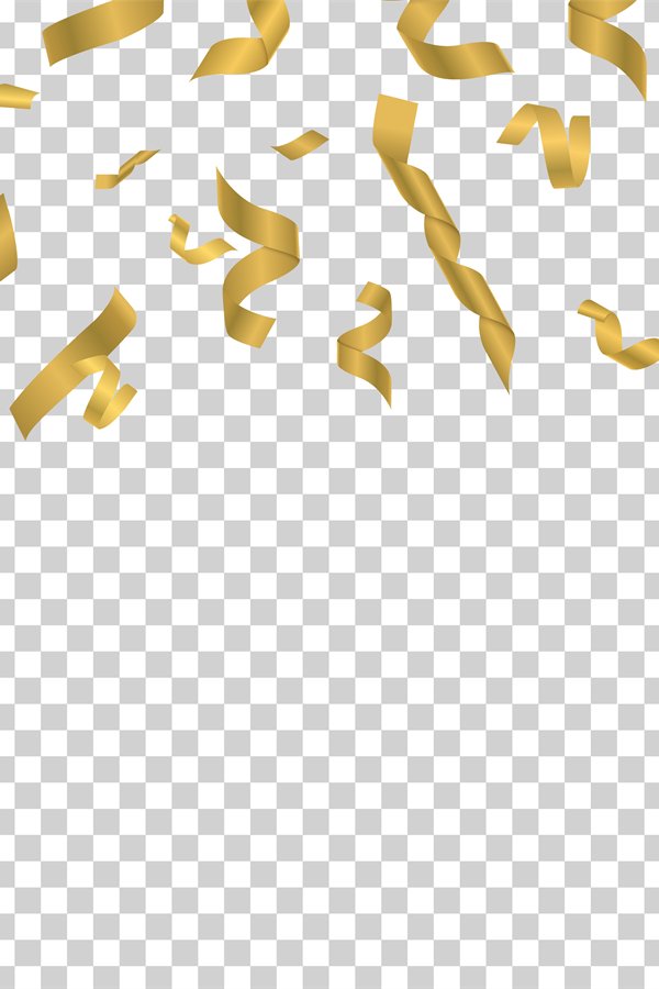 Falling gold ribbons. Golden confetti isolated on transparen