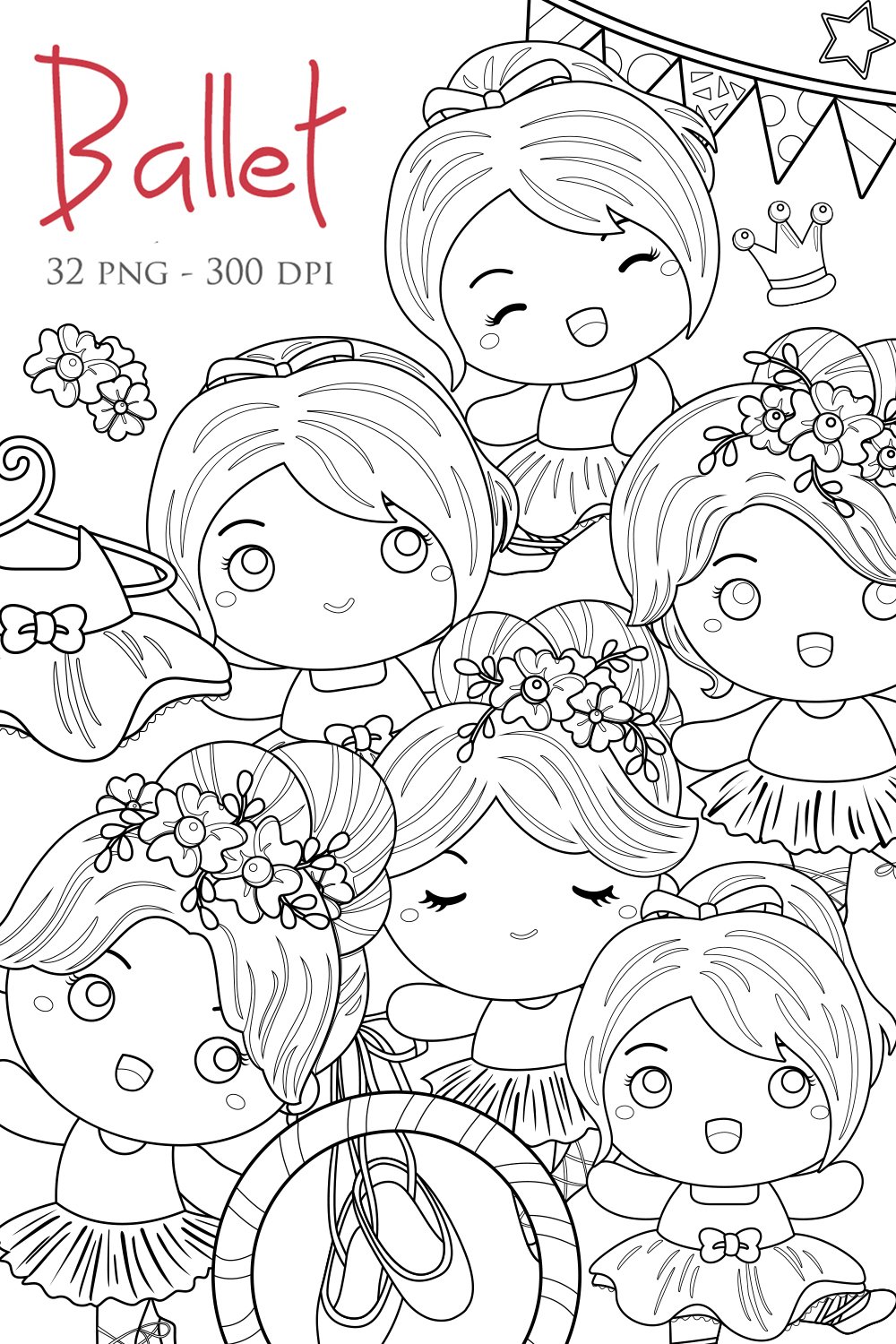 Beautiful Ballerina Girl Ballet Kids Digital Stamp Outline