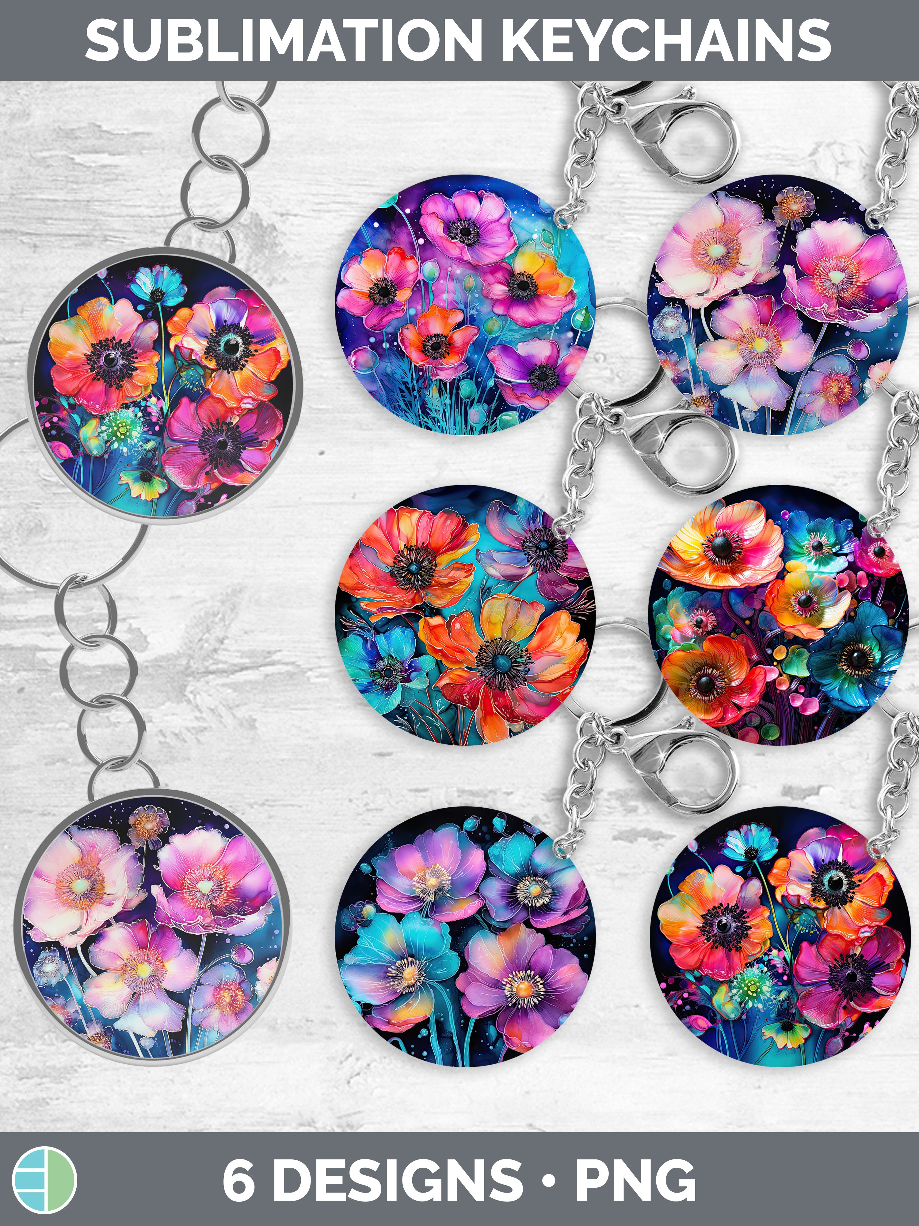 Neon Anemone Flowers Keychain | Bundle Keyring Designs