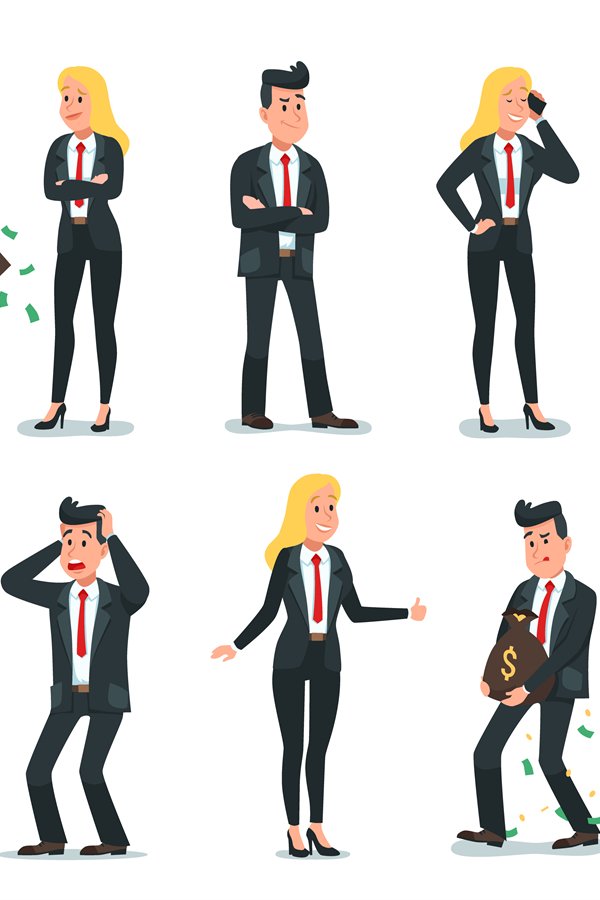 Businessman and businesswoman characters. Office team worker