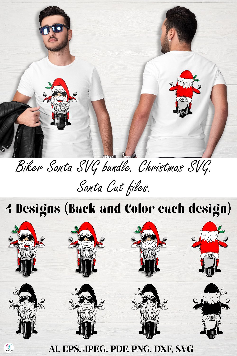 Biker Santa SVG bundle. Christmas SVG. Santa Cut files.