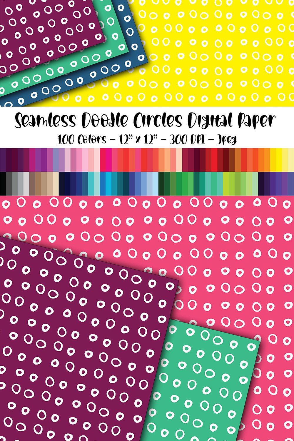Doodle Circles Digital Paper - 100 Colors