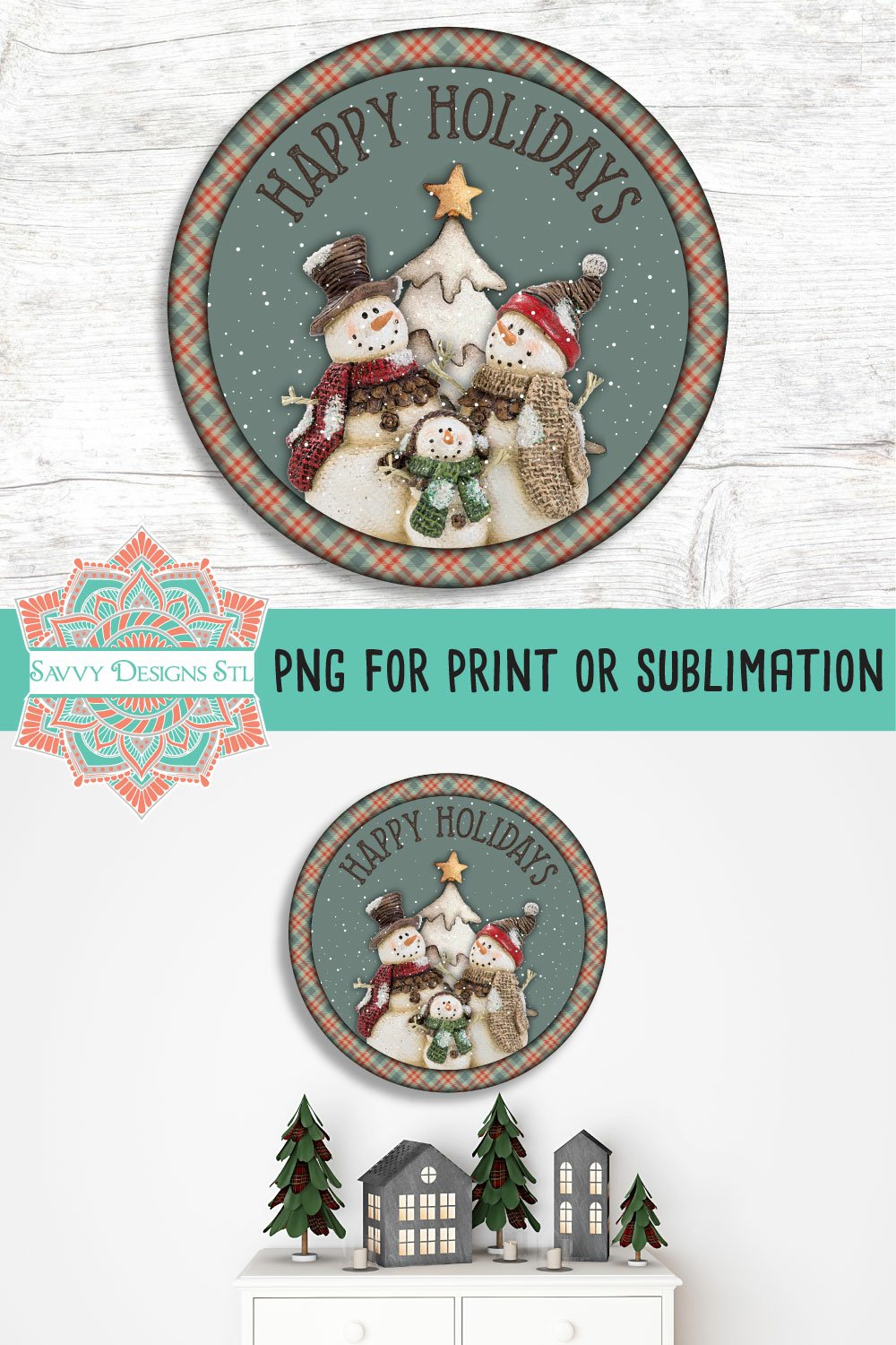 Snowman Family Happy Holidays for Sublimation & Print