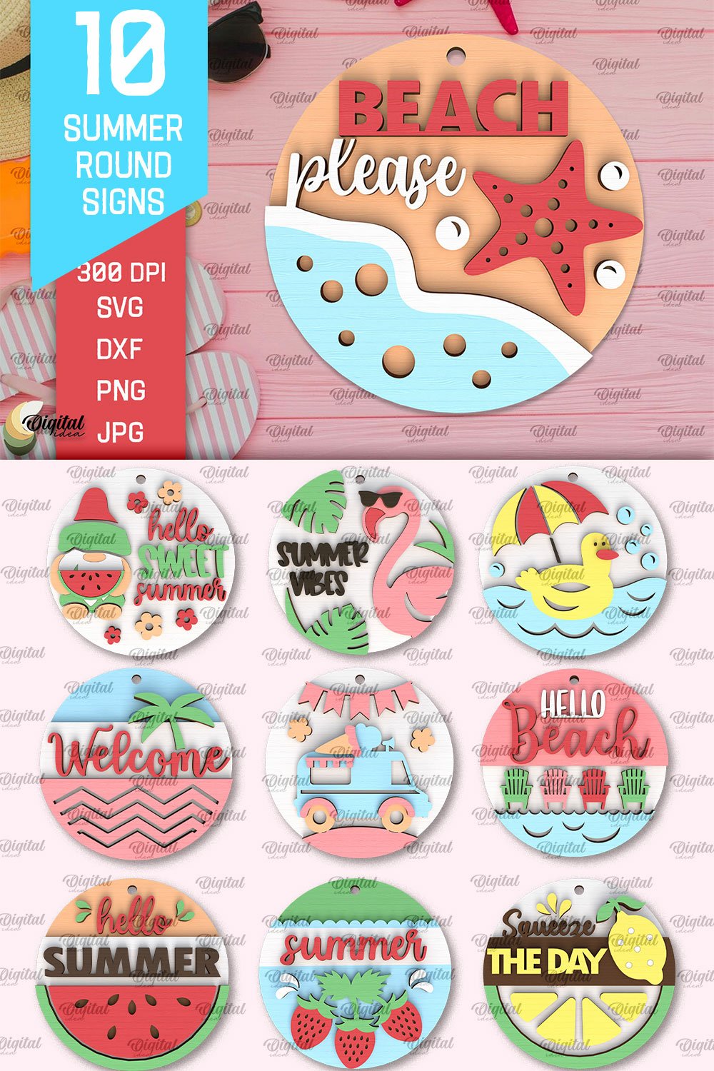 Summer Round Signs Laser Cut Bundle. Summer Signs SVG