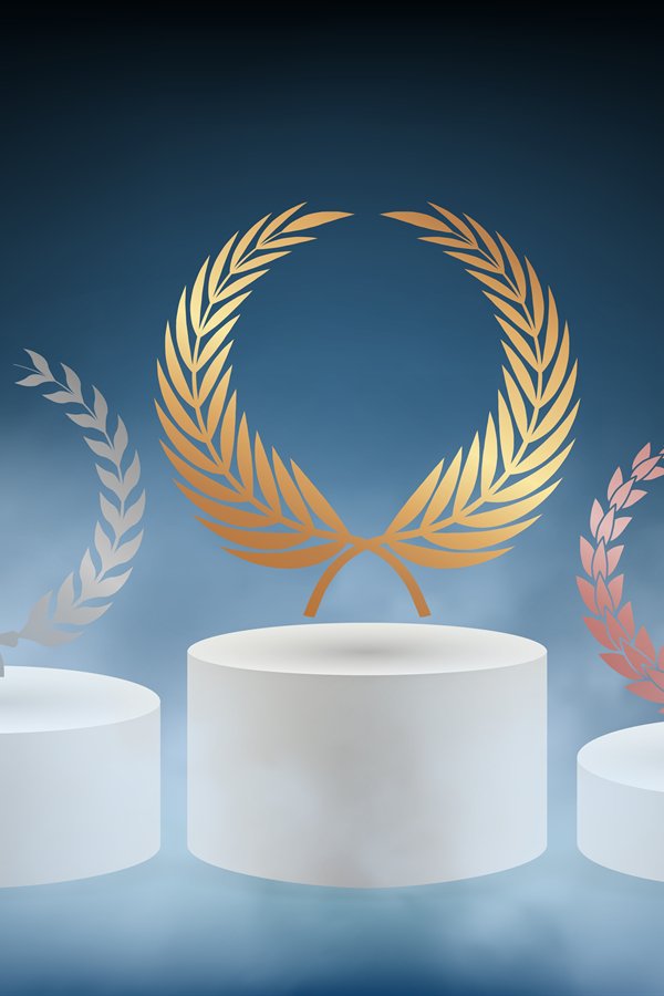 Realistic award podium. 3D pedestal with gold silver bronze