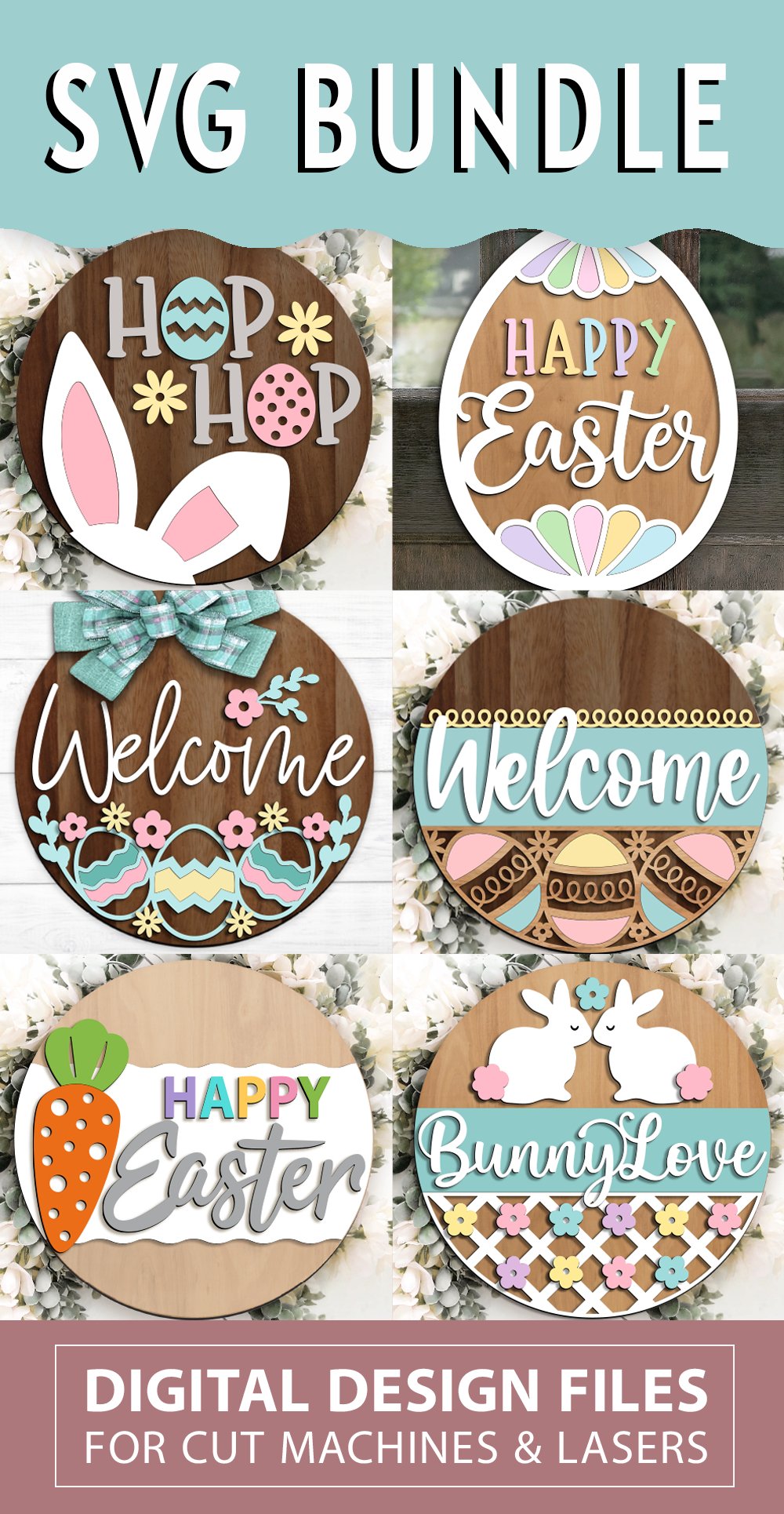 Easter Round Door Sign Bundle 2 - SVG Laser Cut Files