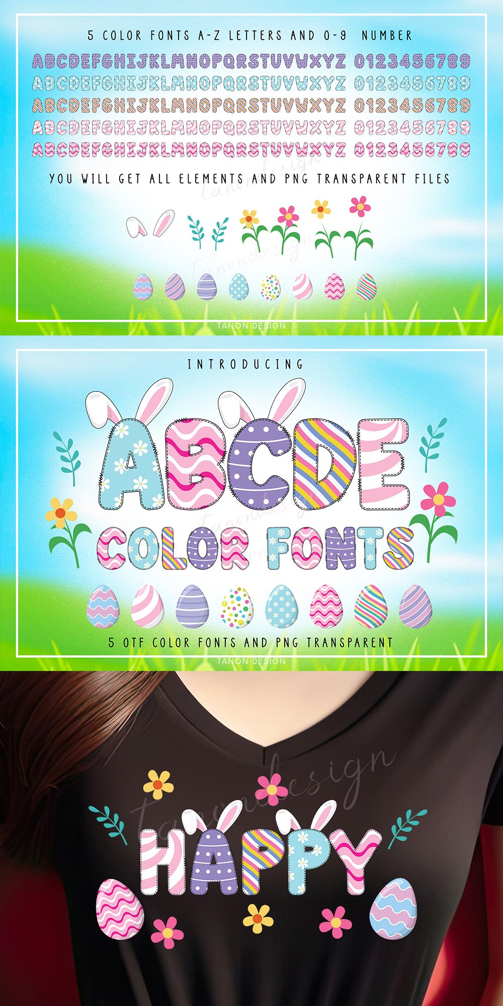 5 Easter Color Font with elements and PNG, (3216355)